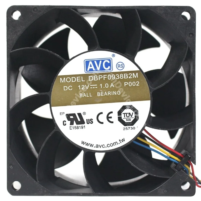 AVC DBPF0938B2M 12V 1.0A 4 Wires Ball Bearing Axial Fan - FanDevice.com